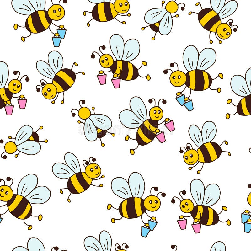 Seamless Pattern with Bees and Flowers Stock Vector - Illustration of ...