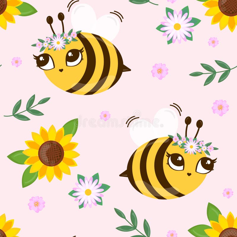 Seamless Pattern with Bees and Sunflowers. Sunflower Flowers, Honey ... Seamless Pattern with Bees and Sunflowers. Sunflower Flowers, Honey ...