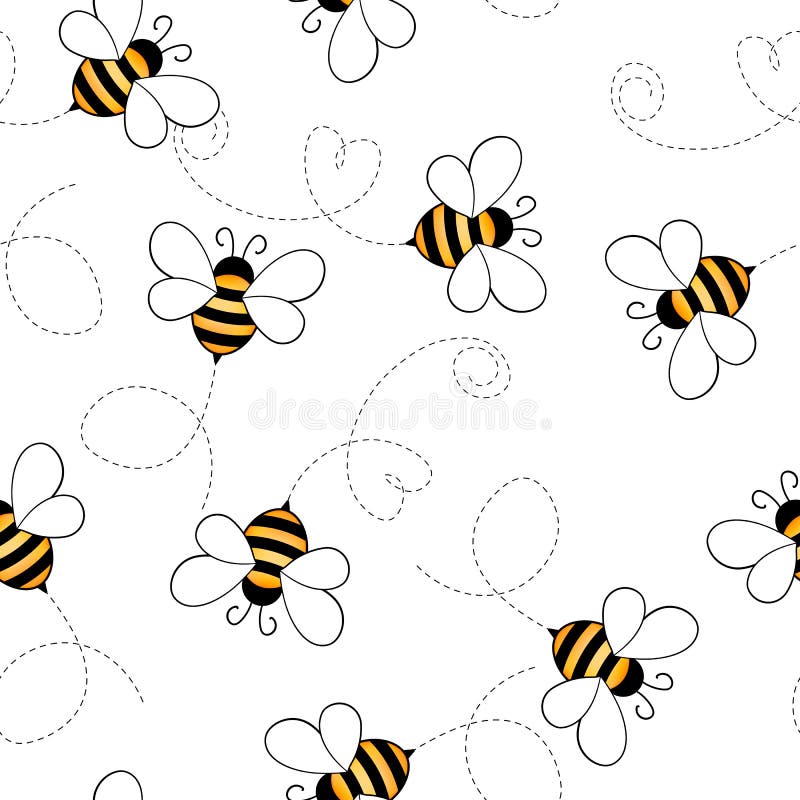 Seamless Pattern with Bees on White Background. Small Wasp. Vector ...