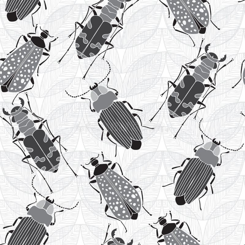 Seamless Pattern with Beetles. Monochrome Hand Drawn Ill Stock ...