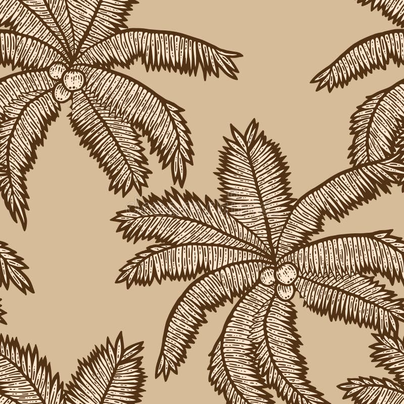 Seamless Pattern Beige Color. Exotic, Palm Tree with Coconuts. Sketch ...