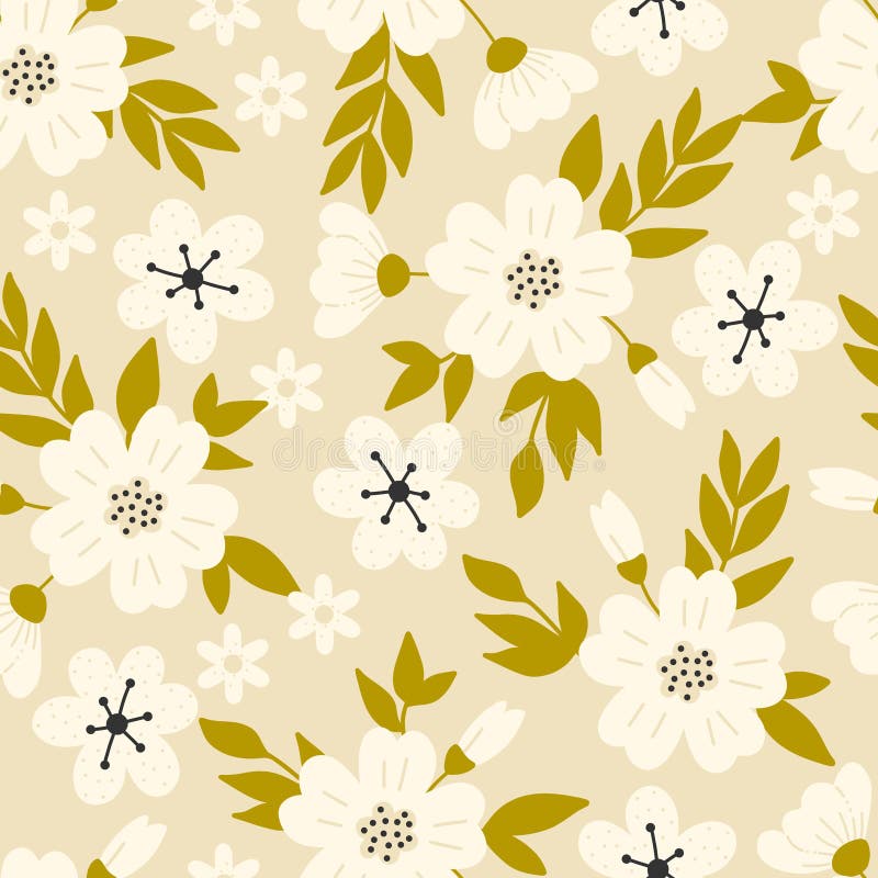 Seamless Pattern with Beige Flowers Stock Vector - Illustration of ...