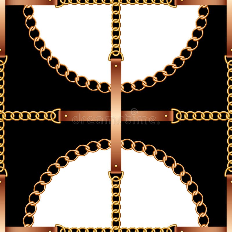 Seamless Pattern with Belts, Chains and Rope on Black and White ...