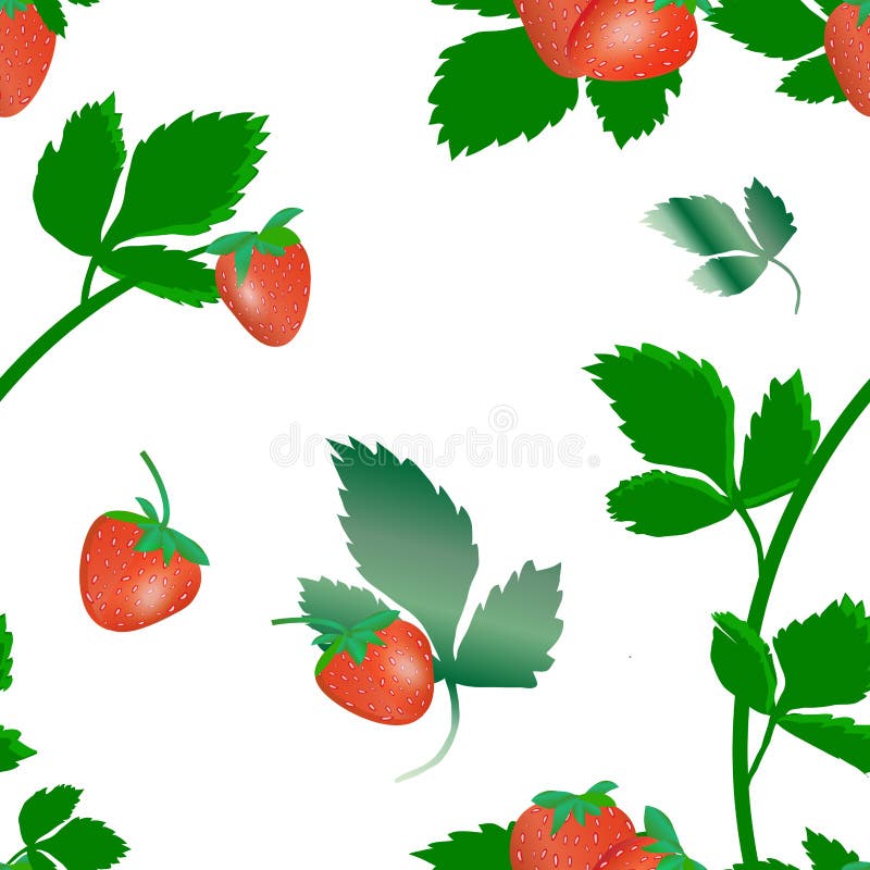 Seamless Pattern of Berries and Strawberry Leaves Stock Vector ...