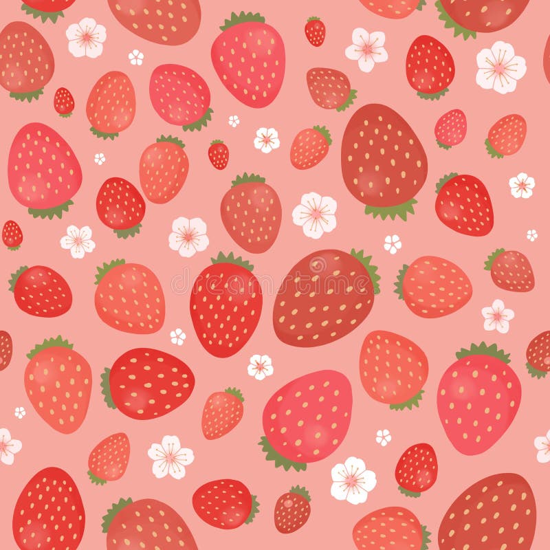 Seamless Pattern with Berry, Pink, Red, Flower Stock Illustration ...