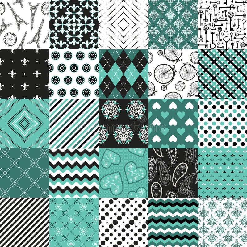 Seamless Pattern Big Set. Blue and White Colors Stock Vector ...