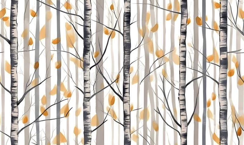 Seamless Pattern with Birch Trunks and Autumn Leaves Stock Vector ...