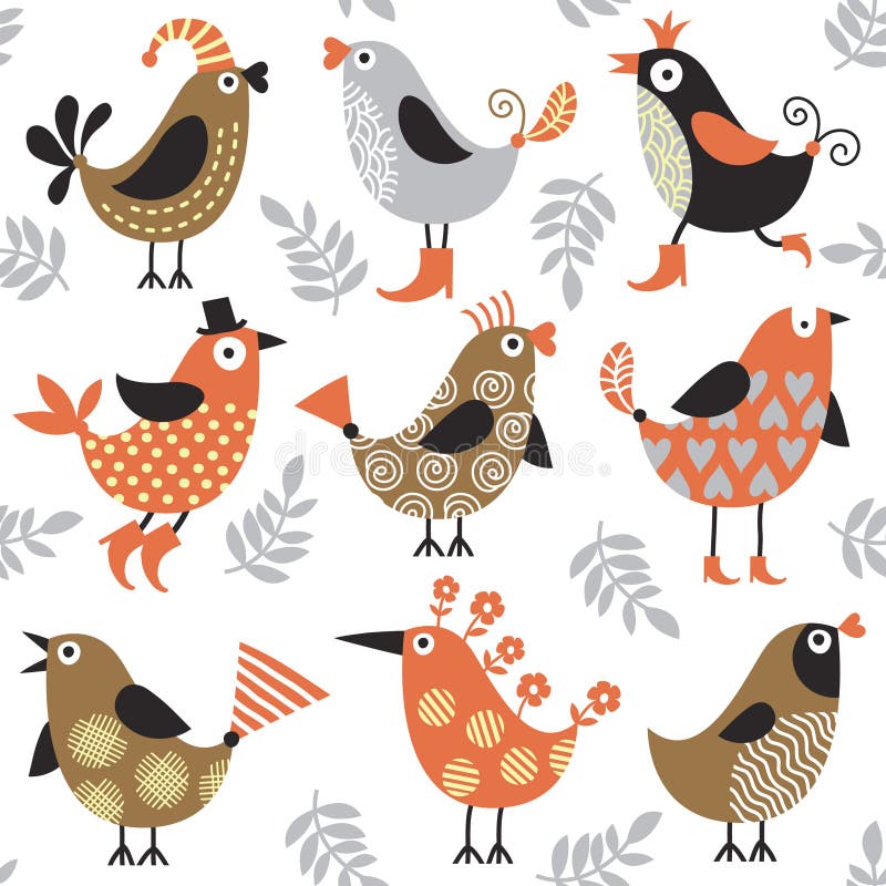 Seamless Pattern with Birds Stock Vector - Illustration of ornate ...