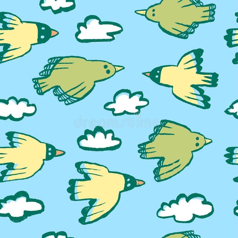 Funny Birds Seamless Pattern.Background with Flying Isolated Crown ...