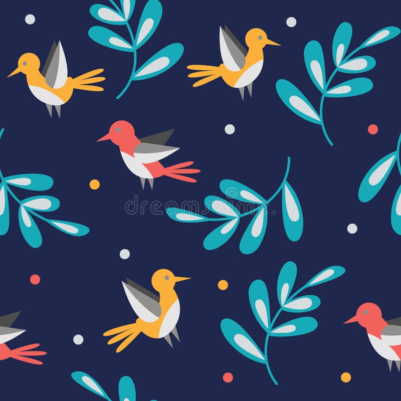Seamless Pattern with Birds and Leaves. Modern Background for Packaging ...