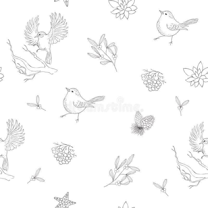 Seamless Pattern with Birds. Line Art Ornament Stock Vector ...