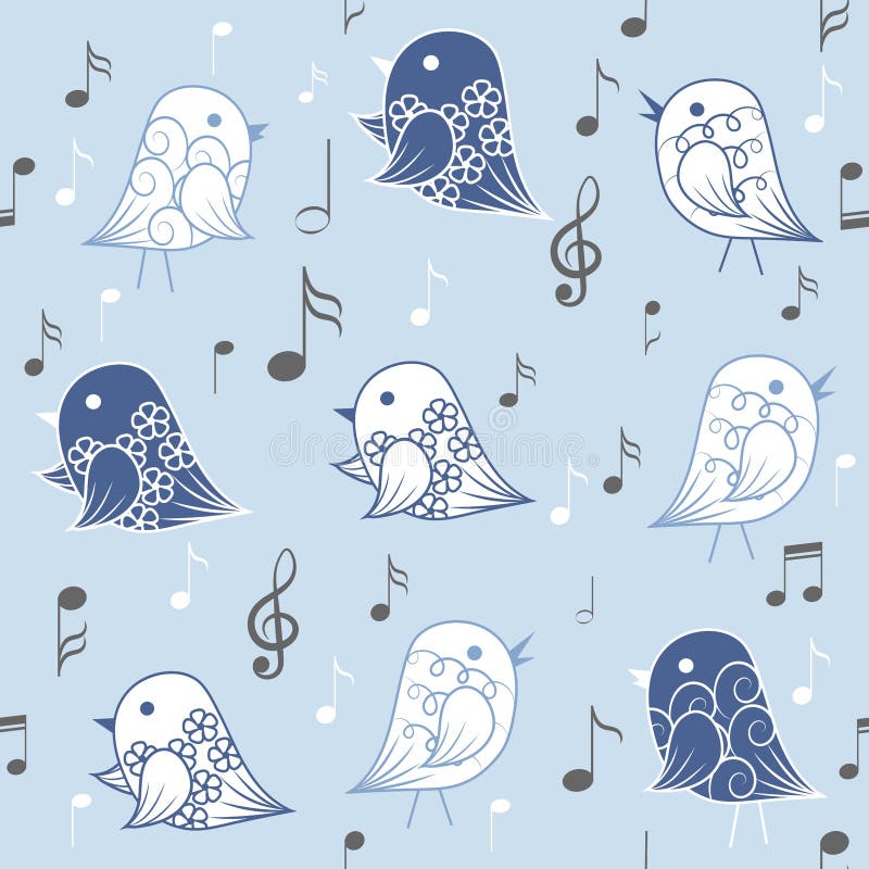 Seamless Pattern with Birds and Musical Elements Stock Vector ...
