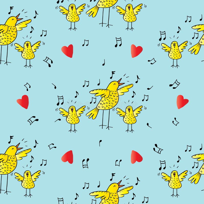 Seamless Pattern with Birds and Musical Notes. Stock Illustration ...