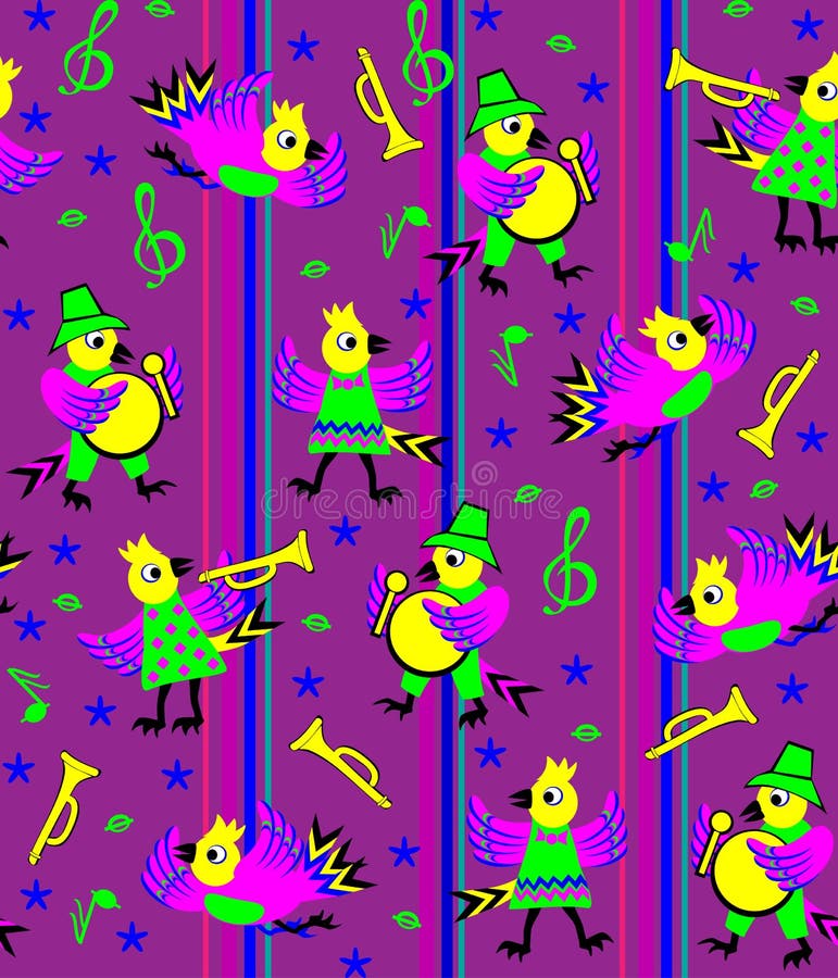 Seamless Pattern of Birds Playing Different Instruments. Stock Vector ...