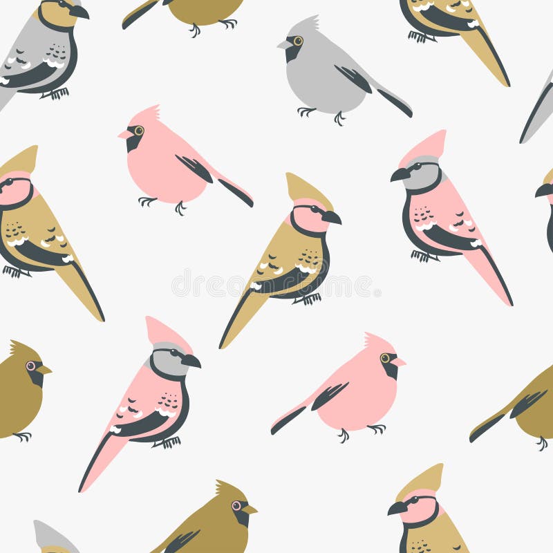 Seamless Pattern with Birds, Red Cardinal and Jay. Minimalistic ...