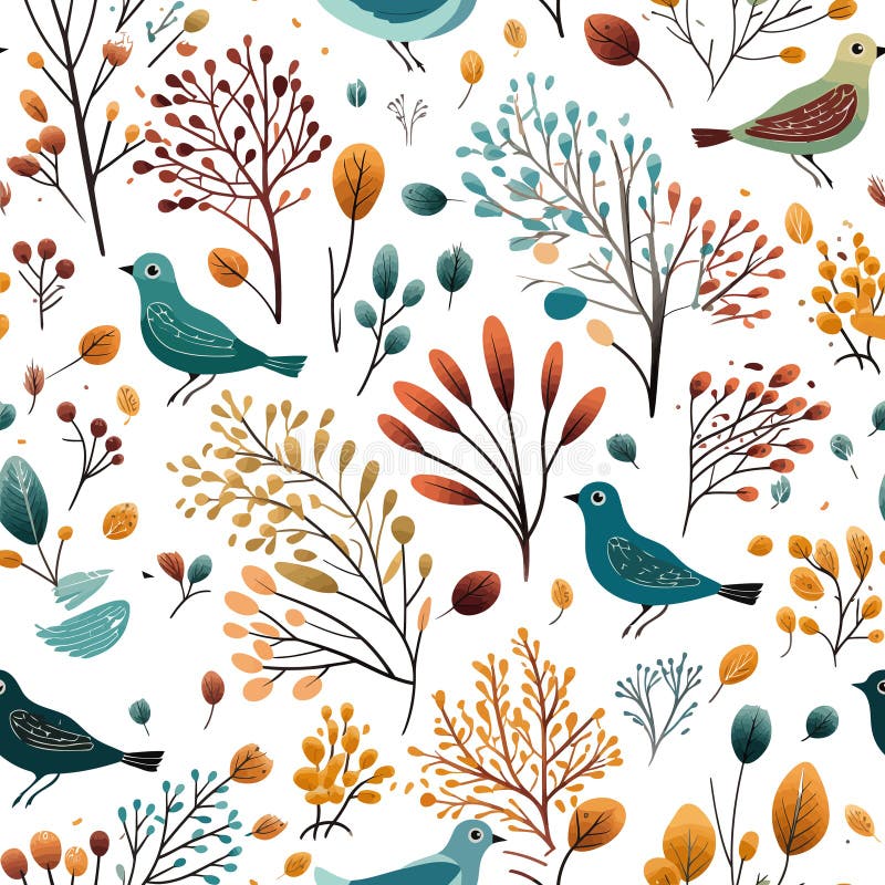 Seamless Pattern with Birds and Trees. Vector Illustration. Stock ...