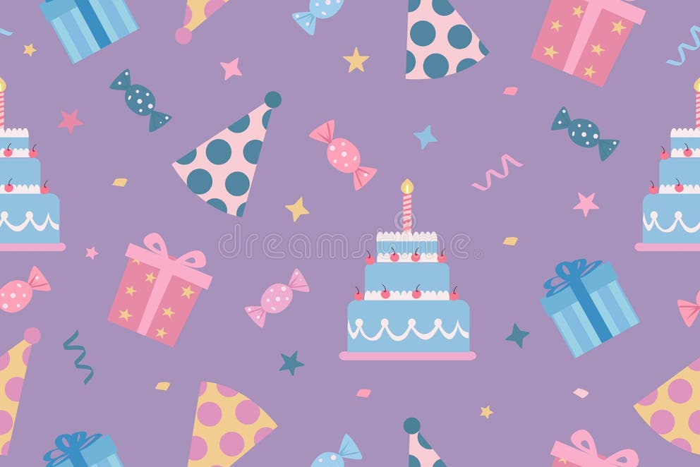 Seamless Pattern of Birthday Party Items, Fun Party. Vector ...