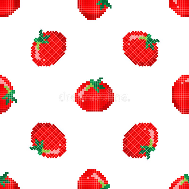 Seamless Pattern with 8 Bit Pixel Tomato on a White Background. Vector ...