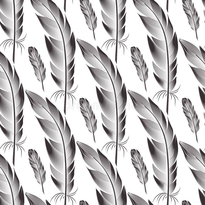 Seamless Pattern of Black Big and Small Feathers. Contours Graphics ...