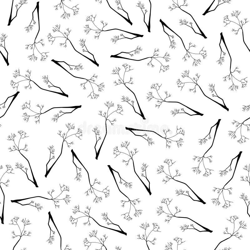 Seamless Pattern from the Black Branches on the White Background Stock ...