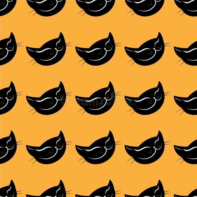 Cat Head Silhouette Seamless Pattern Stock Vector - Illustration of ...