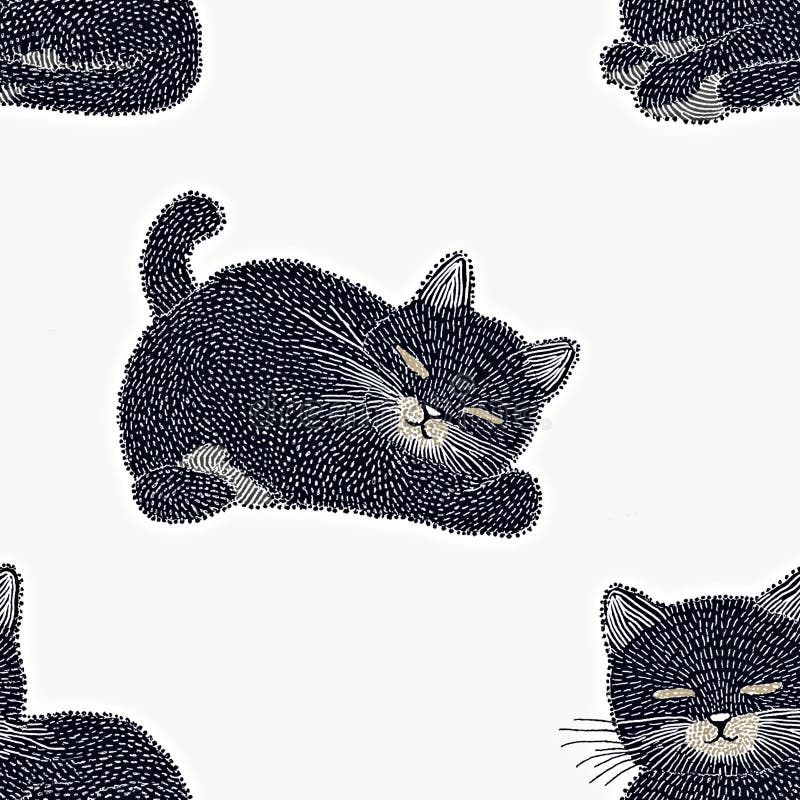 Seamless Pattern with Black Cats on White Background. Minimalist Design ...