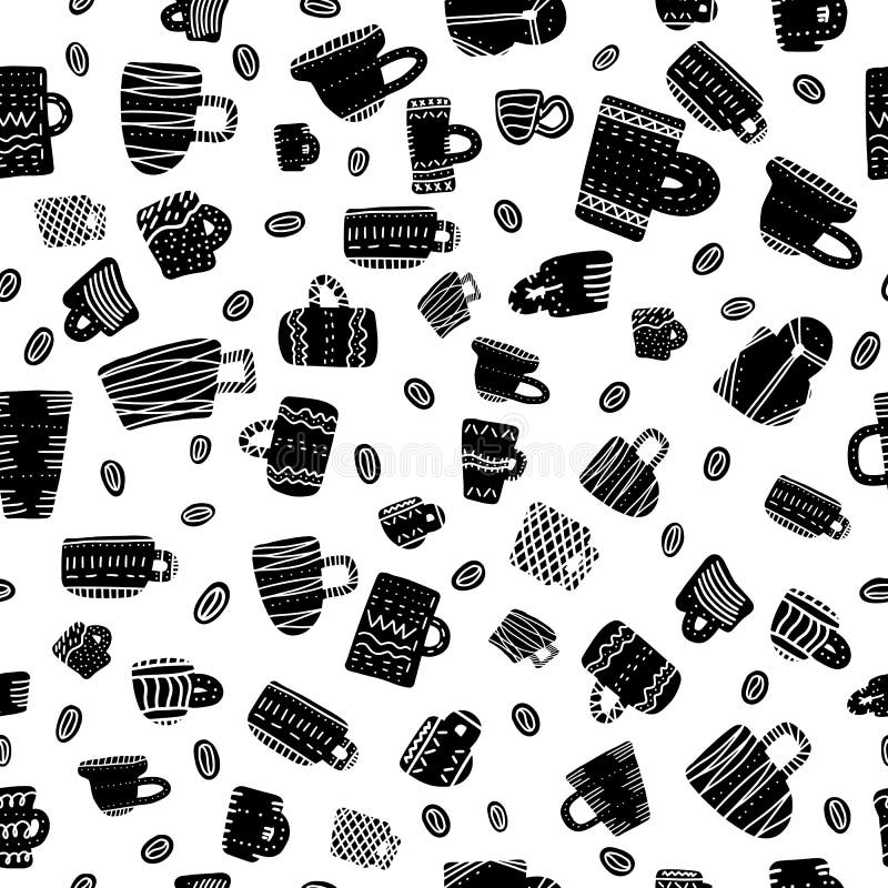 Seamless Pattern of Mugs with Decoration. Vector Illustration. Stock ...