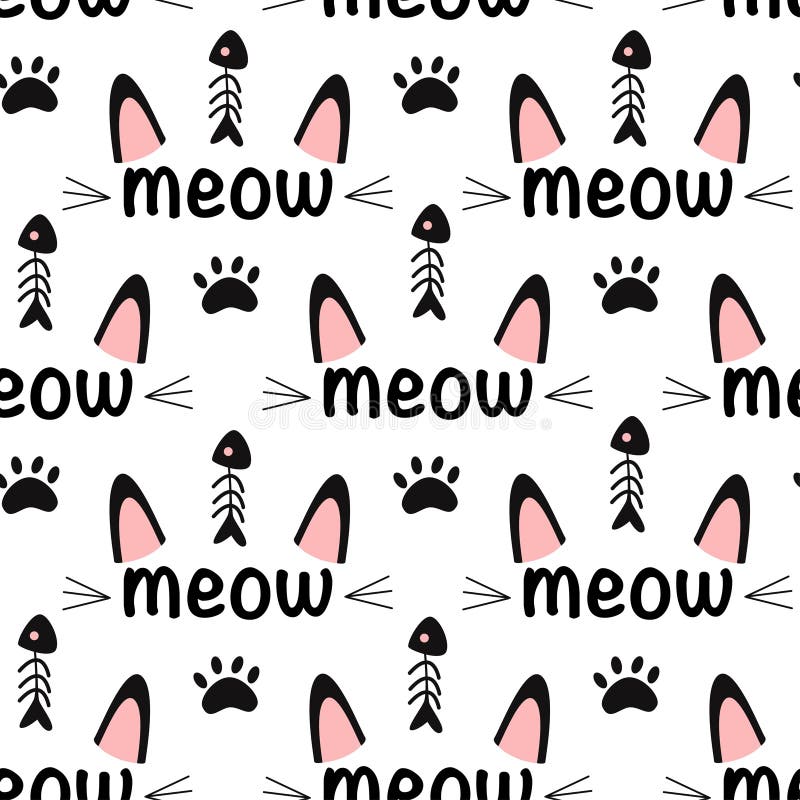 Seamless Pattern with Meow on a White Background - Vector Illustration ...