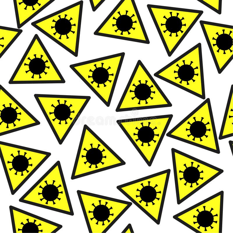 Seamless Pattern of the Black Coronavirus Symbol on a Yellow Triangle ...