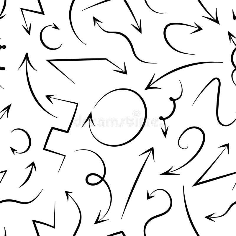 Seamless Pattern of Black Drawn Arrows. Sharp and Wavy Types of ...