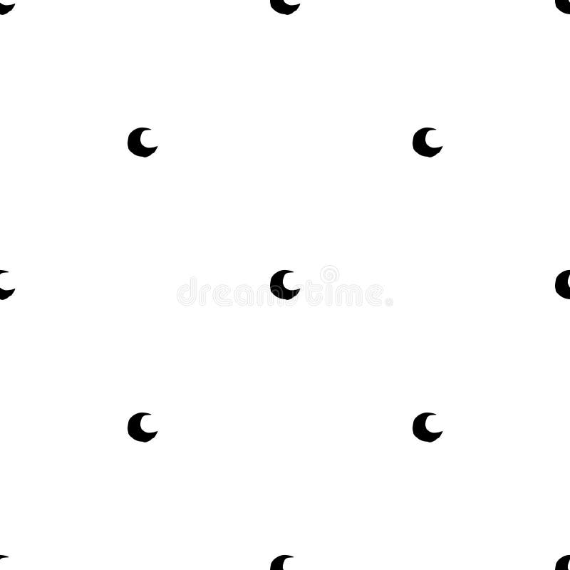 Seamless Pattern with Black Hand Drawn Half Moon, Crescents on White ...