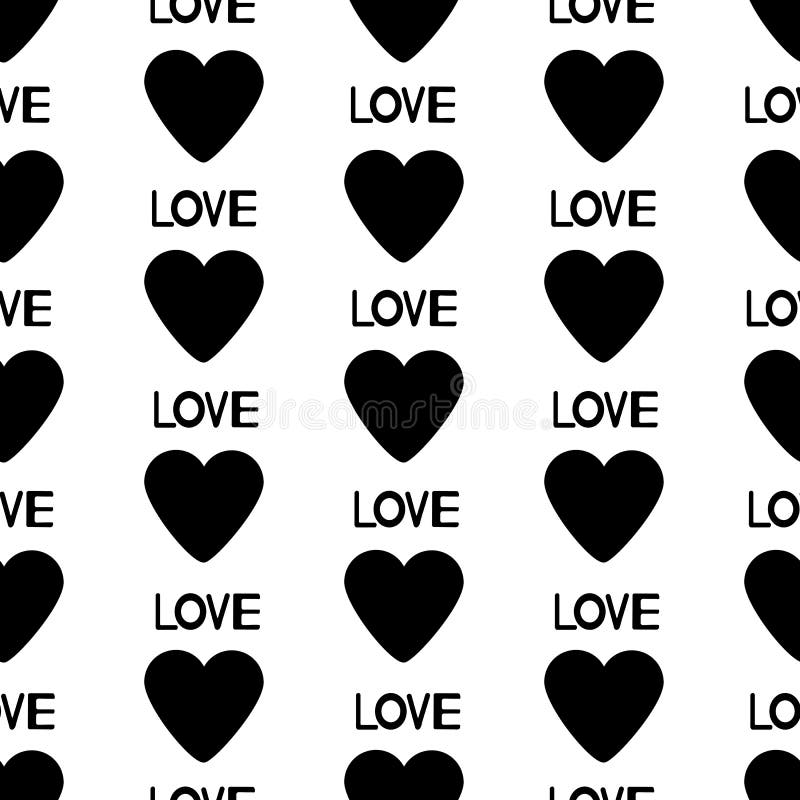 Seamless Pattern from the Black Hearts and Words Love. Stock Vector ...