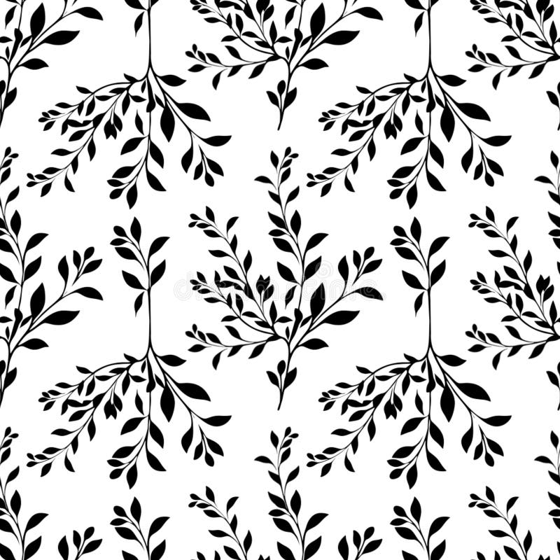 Seamless Pattern Black Leafy Branches on a Crisp White Background Stock ...