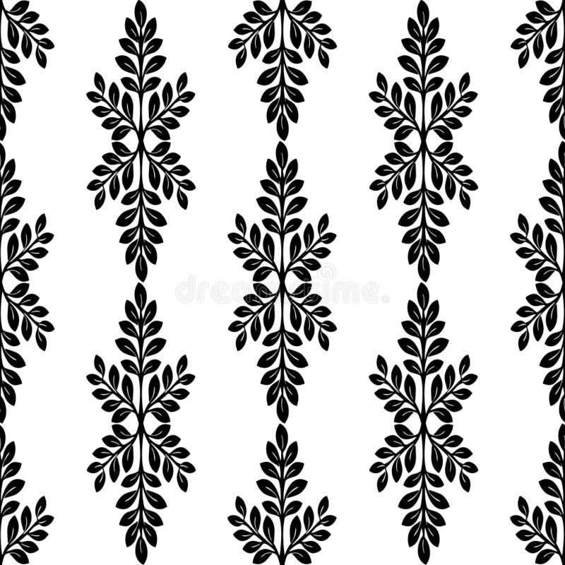 Seamless Pattern Black Leafy Branches on a Crisp White Background ...