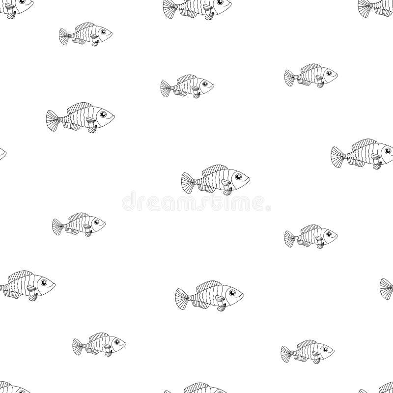 Seamless Pattern with Black Line Fish Stock Illustration - Illustration ...