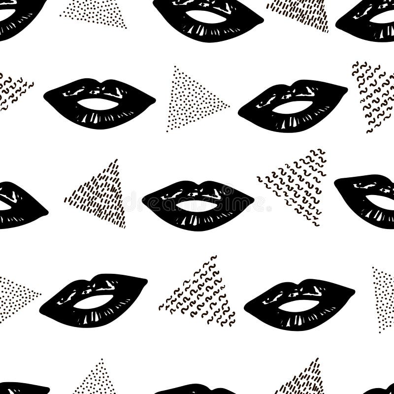 Seamless Pattern with Black Lips and Triangles Stock Illustration ...