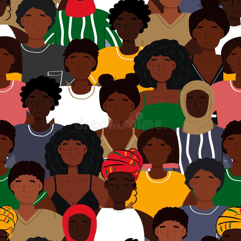Seamless Pattern with Black Men and Women Stock Illustration ...