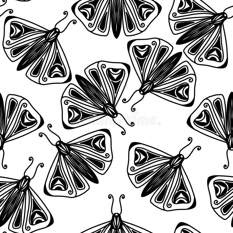 Black Moths Seamless Pattern Illustration Stock Illustration ...