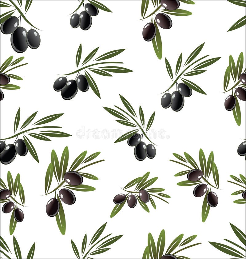 Seamless Pattern with Black Olive Tree Branches Stock Vector ...