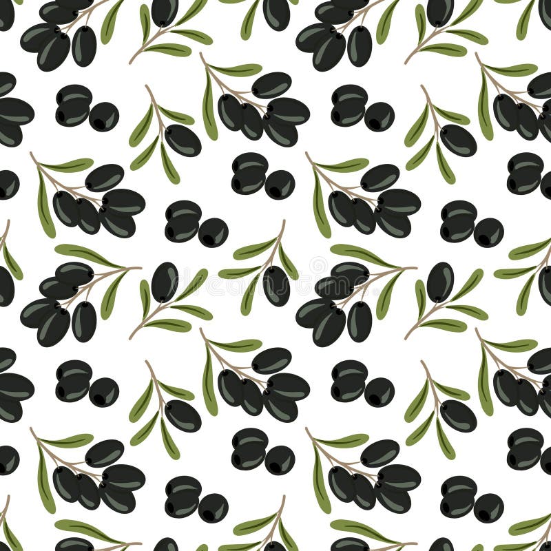 Seamless Pattern with Black Olives Branches. Vector Illustration Stock ... Seamless Pattern with Black Olives Branches. Vector Illustration Stock ...