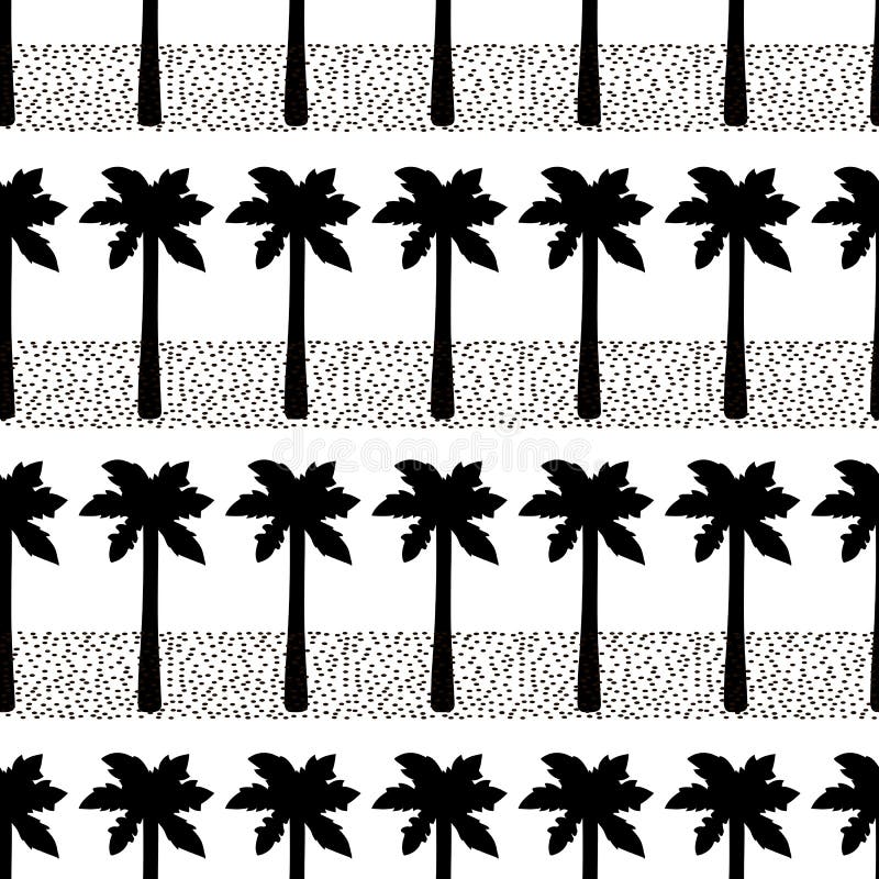 Seamless Pattern with Black Palm Trees and Dots. Stock Illustration ...