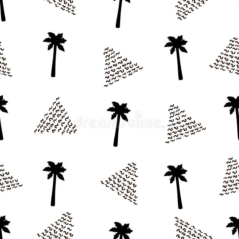 Seamless Pattern with Black Palm Trees and Triangles. Stock ...