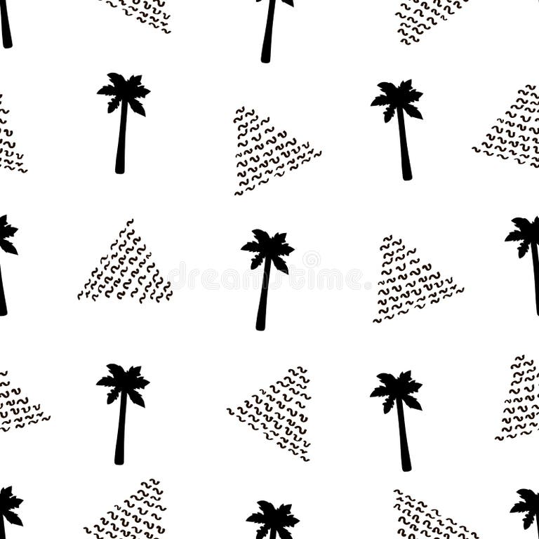 Seamless Pattern with Black Palm Trees and Triangles. Stock ...