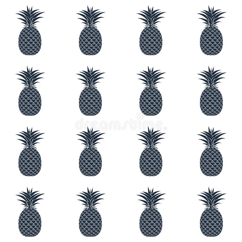 Seamless Pattern of Black Pineapple Silhouettes on a White Background ...