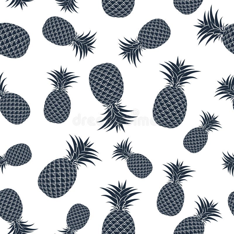 Seamless Pattern of Black Pineapple Silhouettes on a White Backg Stock ...