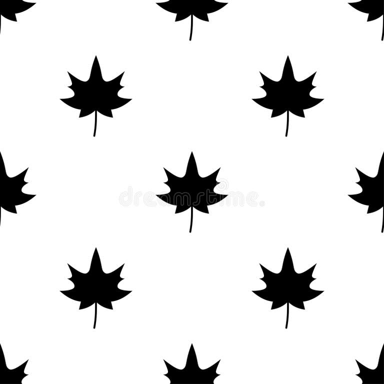 Seamless Pattern of Black Silhouette Leaves on a White Background Stock ...