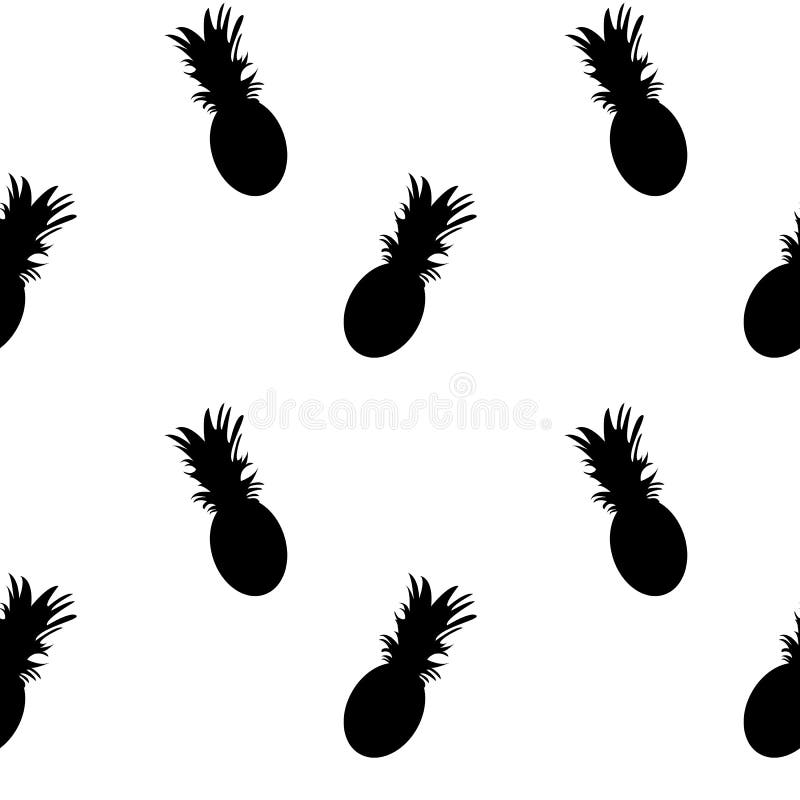 Seamless Pattern with Black Silhouette of Pineapple on a White Background. Stock Vector ...