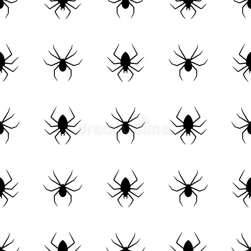 Seamless Pattern with Black Silhouette of Spider on White Background ...