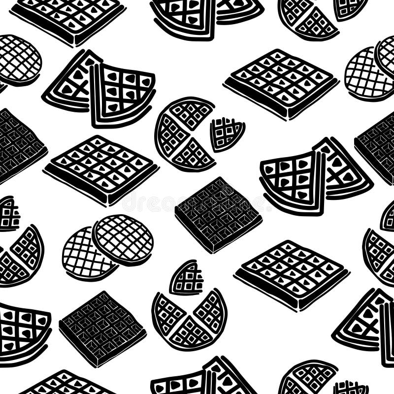 Seamless Pattern of Black Silhouettes of Waffles of Various Types on a ...