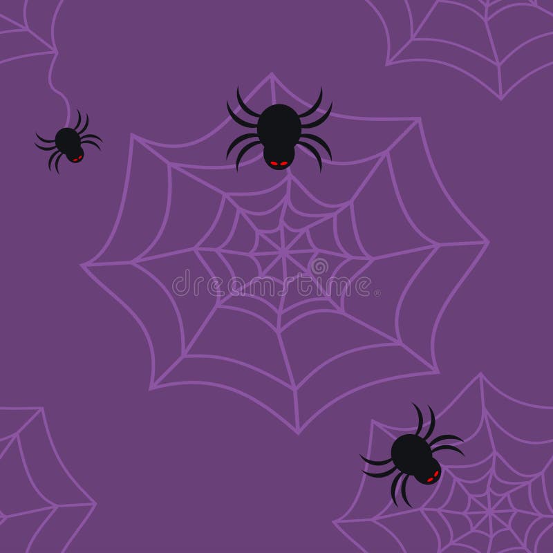 Seamless Pattern of Black Spider with Red Eyes and Purple Spider Web on ...